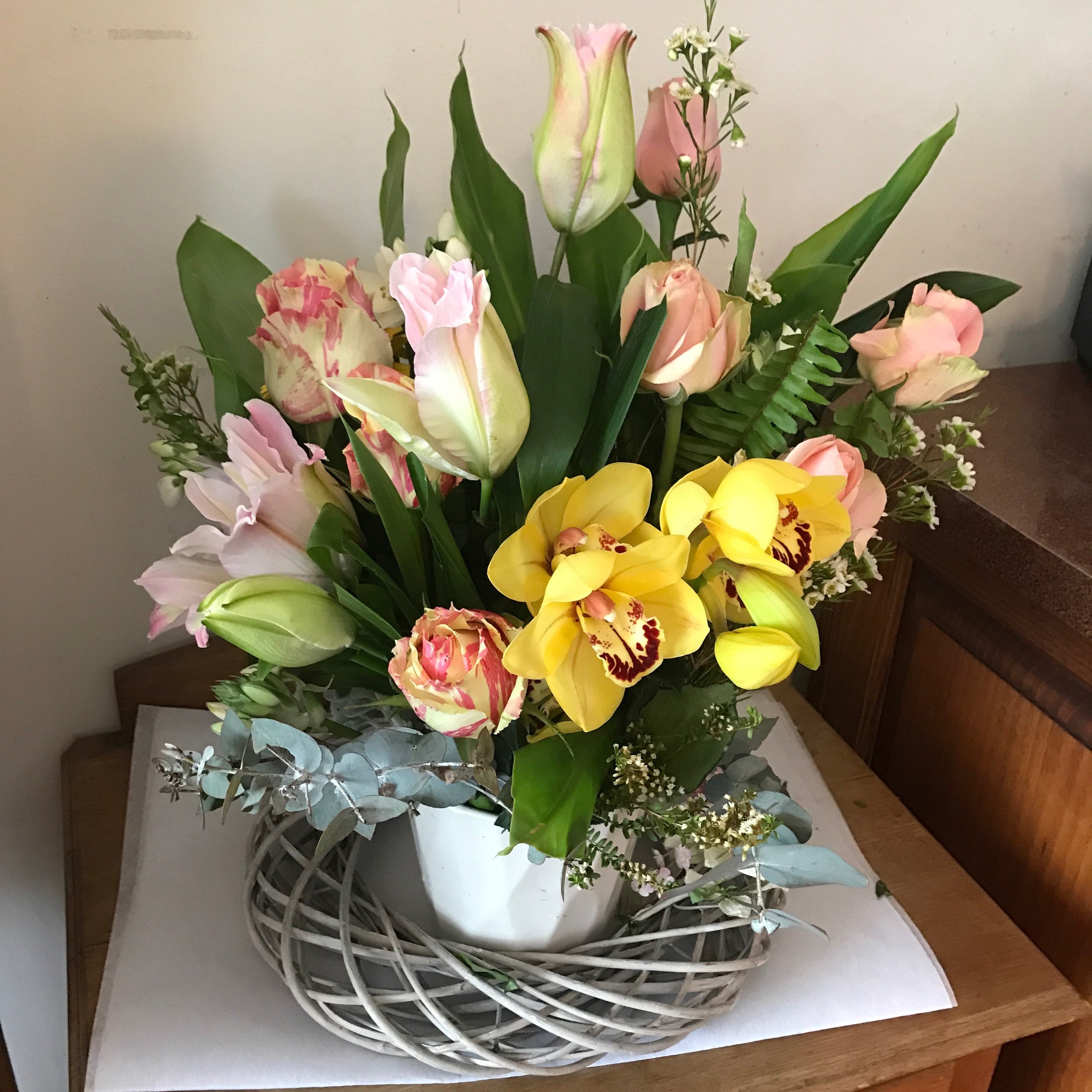 Orchids and Lilies Miso Pot | Floral Vase Arrangement | Budz Florist